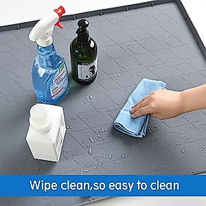 Under Sink Mat for Kitchen Waterproof, 34" x 22" Flexible Silicone Under Sink Liner with Drain Hole, Hold up to 3 Gallons of Liquids, Cabinet Protector Mats for Kitchen Bathroom Drip Tray, Grey