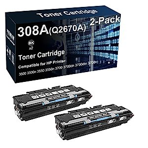 2-Pack (Black) Compatible 3500 3500n 3550 3550n 3700 3700dn 3700dtn 3700n Printer Toner Cartridge Replacement for HP 308A Q2670A Toner Cartridge (High Capacity)