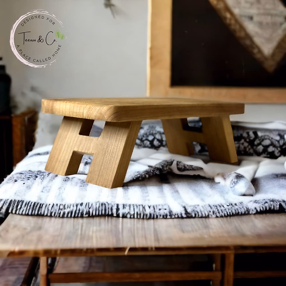 Teeovo&Co Wood Riser - Decorative Farmhouse Tray Riser, Wooden Pedestal Mini Display Stool for Centerpiece, Tabletop Plant Stand on Kitchen/Bathroom Countertop or Coffee Bar/Dining Room Table