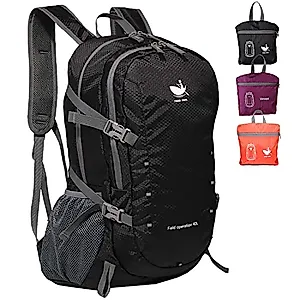 vimapo Packable Lightweight Backpack 40L, Ripstop Nylon Foldable Traveling Daypack, Collapsible Hiking Backpack For Outdoor(Black)