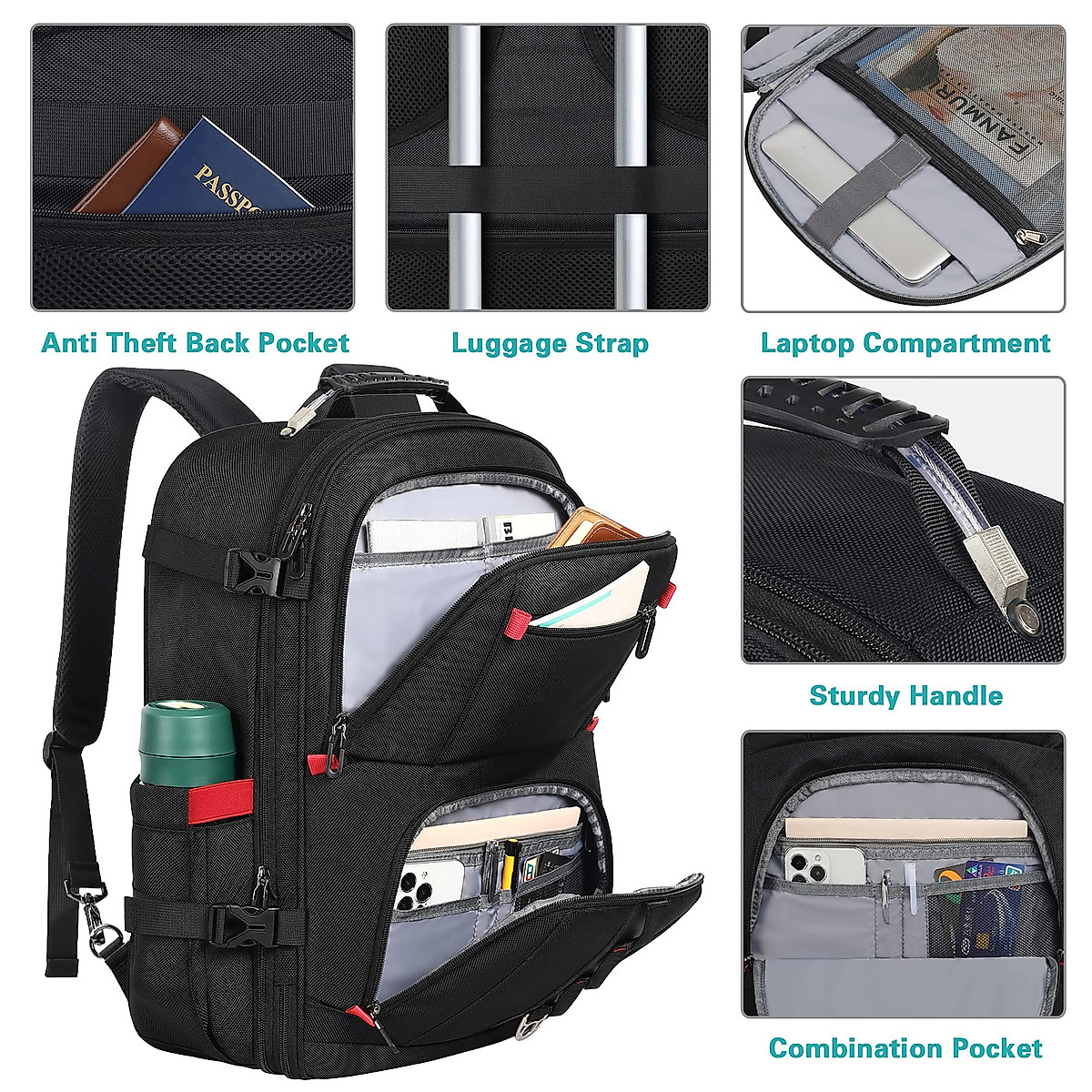 ZOMFELT Carry On Backpack, Travel Backpack for Men, 45L Flight Approved backpack with 3 Portable Packing Bags, 17.3 Inch Laptop Backpack, College Daypack, Water Resistant Business Weekender Bag