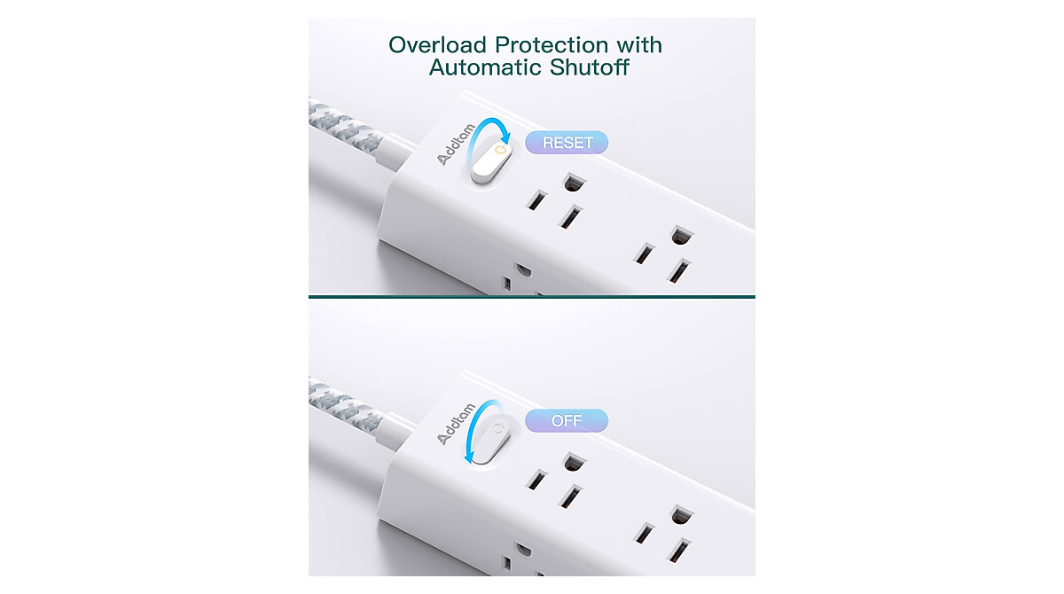 Addtam Surge Protector Power Strip - 12 Outlets & USB, 10ft Cord