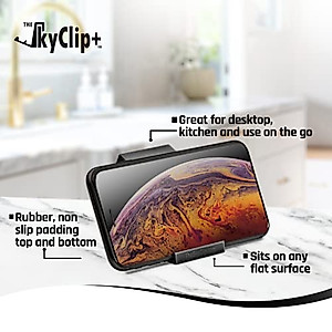 The SkyClip+ Phone & Tablet Holder for Air Travel, Home and Office Use - Inflight Phone Mount & Stand Compatible with iPhone, Android, Kindle and Tablets - Ultimate Travel Accessory (Black)