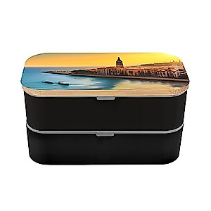 Sunset In Barcelona Adult Lunch Box, Bento Box, With Cutlery Set Of 3, 2 Compartments, Rectangular, Lunch Box For Adults