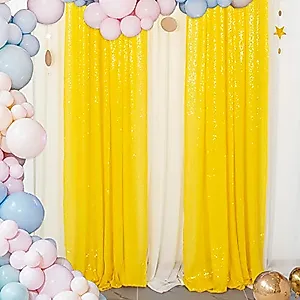 Sparkle Backdrop Curtain Yellow 2 Panels Set Sequin Photo Backdrop 2FTx8FT Sequin Backdrop Curtain Pack of 2-1220S