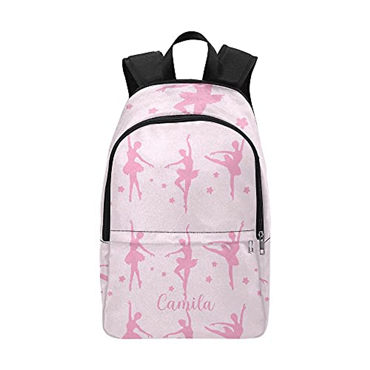 Ballerina Ballet Dancing Pink Flowers Personalized Backpack for Teen Boys Girls ,Custom Travel Backpack Bookbag Casual Bag with Name Gift, 11.8inch(L) x 5.51inch(W) x 17.72inch(H)