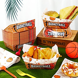 90 PCS Basketball Party Supplies 1.1lb 30 Basketball Paper Food Serving Tray Paper Food Holder Tray Disposable Paper Boat Paper Food Tray with 60 Deli Wrap Wax Paper Sheets for Basketball Party Favor