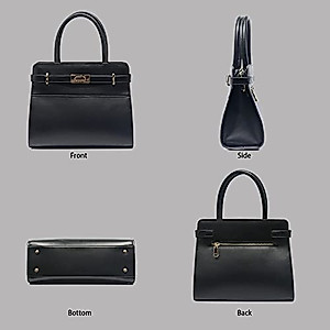 Chinllo Womens Top-Handle Handbag Every day Satchel Leather Purse Crossbody Bag with Long Detachable Strap(Black)