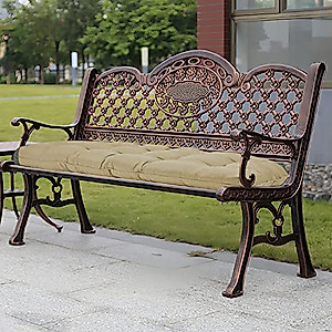 LOVTEX Tufted Bench Cushions for Outdoor Furniture Waterproof, 44 x 19 inches Patio Swing Cushions Khaki - Overstuffed Indoor/Outdoor Loveseat Cushions with Round Corner