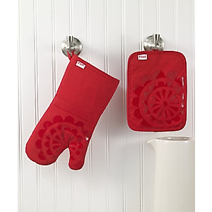 T-fal Textiles 30948 Medallion Design 100-Percent Cotton Silicone Pot Holder, Red, Individual