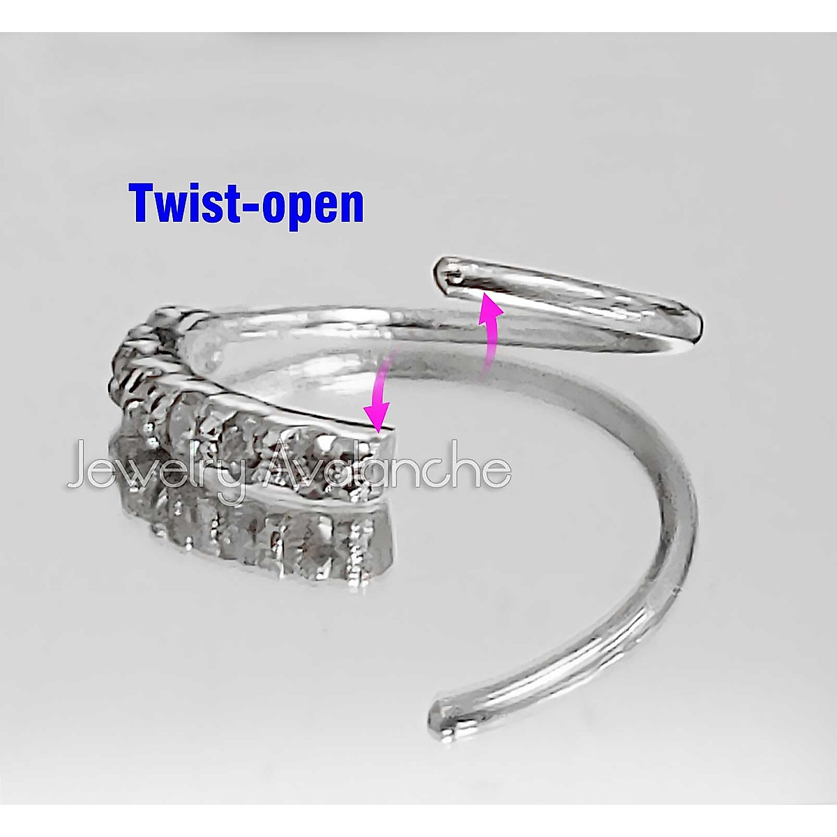 Jewelry Avalanche 20G 14Kt Nose Ring with 7-stone 0.07ctw Diamonds - 8mm Inside Diameter Nose Hoop - Prong set Stone Half Eternity Nose Ring Yellow Gold/Rose Gold/White Gold 14K White Gold-WGDIA