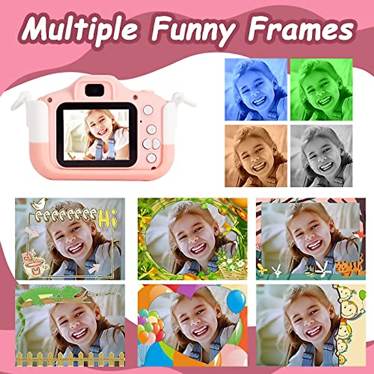 OMOTIYA Kids Camera, 1080P HD Digital Video Camcorder Camera/Upgrade Selfie Camera with Dog Soft Silicone Cover, for Boys/Girls Age 3-12, Birthday Gifts with 32GB TF Card Pink