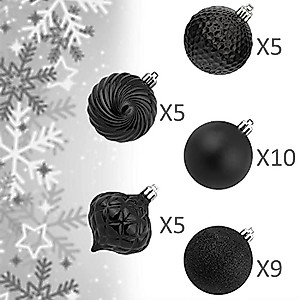 KI Store Black Christmas Balls 34pcs 2.36-Inch Christmas Tree Decoration Ornaments for Xmas Tree Halloween Wreath Garland Decor Ornaments Hooks Included