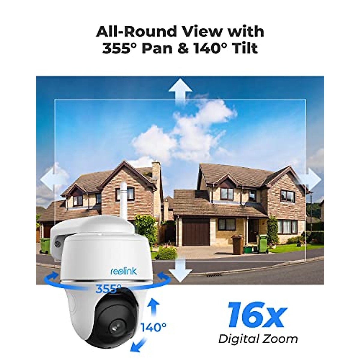 REOLINK 4MP Solar Security Camera Outdoor Wireless, No Hub Needed, Battery Powered Camera with 360° Pan-Tilt, 2.4Ghz WiFi Only, Smart Detection, No Monthly Fee, Argus PT+Solar Panel(Renewed)