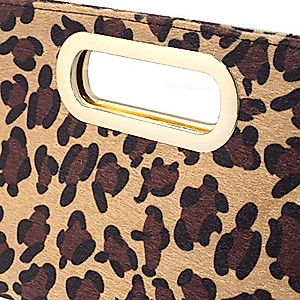 JNB Top Handle Faux Fur Leopard Clutch, Beige