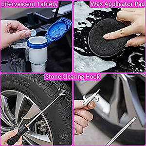 FORCAR 29Pcs Car Wash Cleaning Kit with Extendable Long Handle Brush Mop & Long Pole Window Water Scraper, 63" Large Towels, 16" Large Storage Box, Wash Mitt for Interior and Exterior Detailing, Pink