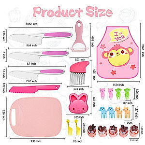 Montessori Kitchen Tools for Toddler, Kids Kitchen Knife Set Include Serrated Edges Plastic Toddler Knife,Kids Knives For Real Cooking With Cutting Board