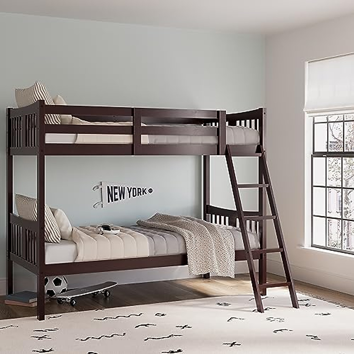 Storkcraft Caribou Twin-over-Twin Bunk Bed (Espresso) – GREENGUARD Gold Certified, Converts to 2 individual twin beds