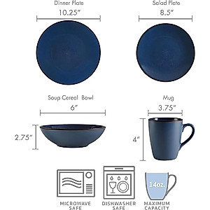 IHIPPO Stoneware Dinnerware Set 16-Piece Dinnerware Set Dinnerware Set Plates Sets for Home Dinner Set Dishes and Plate Set Blue Microwave Dishwasher Safe Stoneware Dinnerware Set for 4