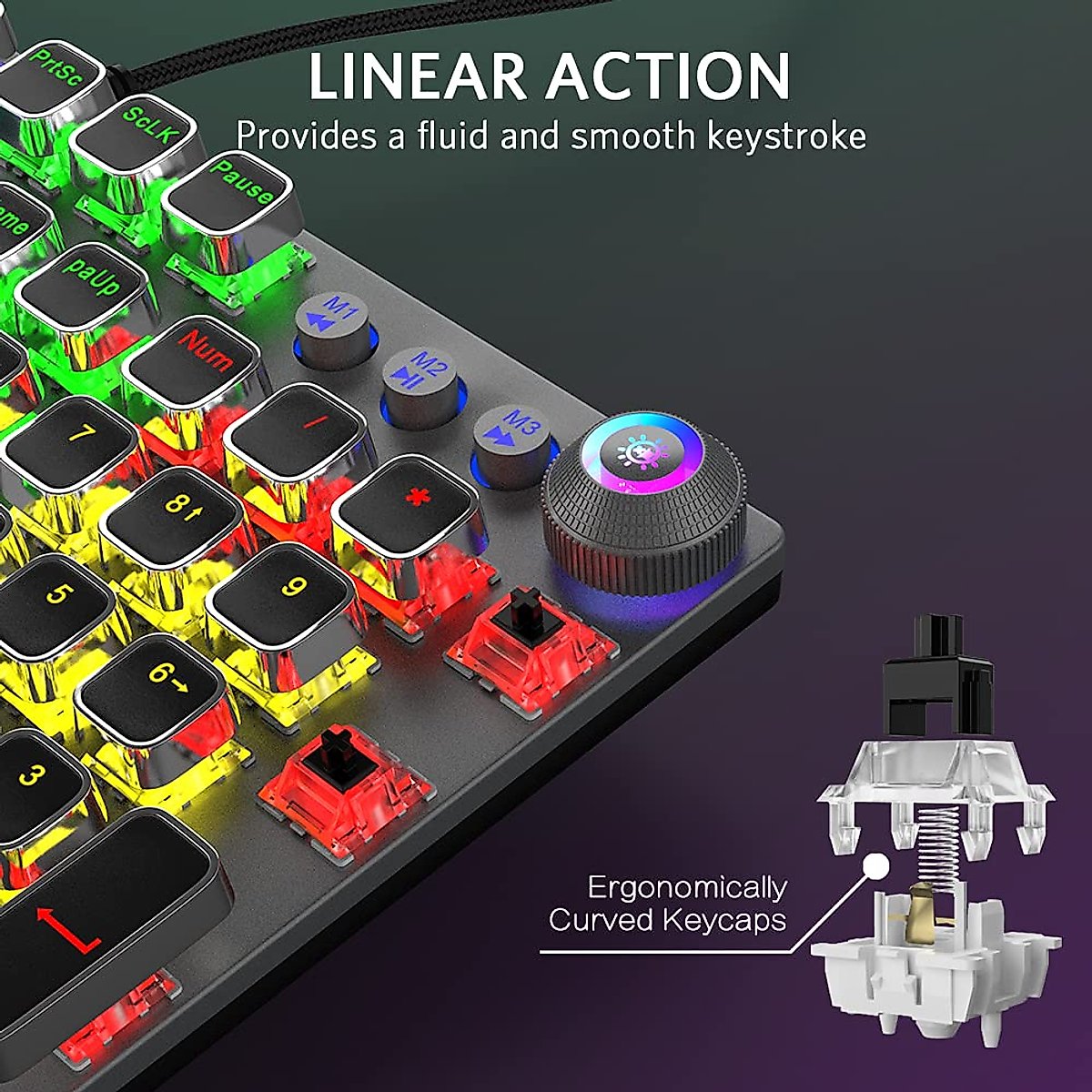 Fiodio Mechanical Gaming Keyboard, LED Rainbow Gaming Backlit, 104 Anti-ghosting Keys, Quick-Response Black Switches, Multimedia Control for PC and Desktop Computer, with Removable Hand Rest