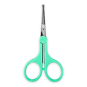 Humbee Eyebrow Scissors, Small Scissors for Facial, Nose, Eyebrow, Mustache, and Beard Hair Trimming & Grooming, Safety Edge, Green Long Cap
