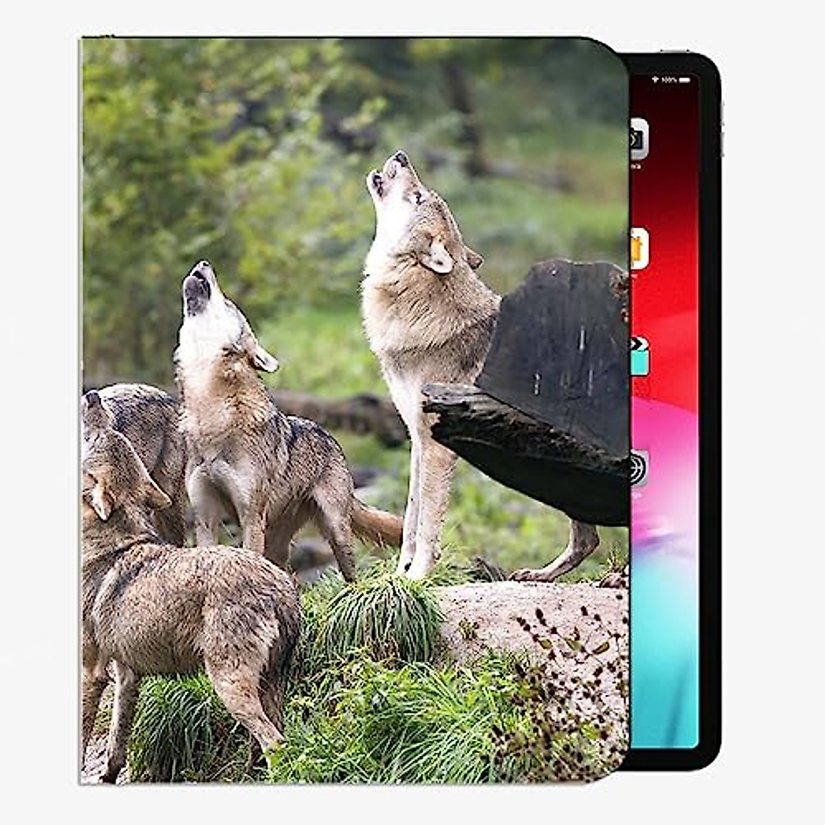 Wugao Wugao Case for 2021 iPad Pro 12.9 inch Gen 5-Slim Protective Case Sleep/Wake Cover,Animals Wolf A039 Auto Wake/Sleep Cover