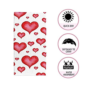My Little Nest Watercolor Pink Hearts Pattern Hand Towels Soft Bath Towel Absorbent Kitchen Fingertip Towel Quick Dry Guest Towels for Bathroom Gym Spa Hotel and Bar 30 x 15 Inch