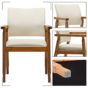 thksbought Mid Century Modern Walnut Dining Chairs Wood Arm Beige Fabric Kitchen Cafe Living Room Decor Furniture