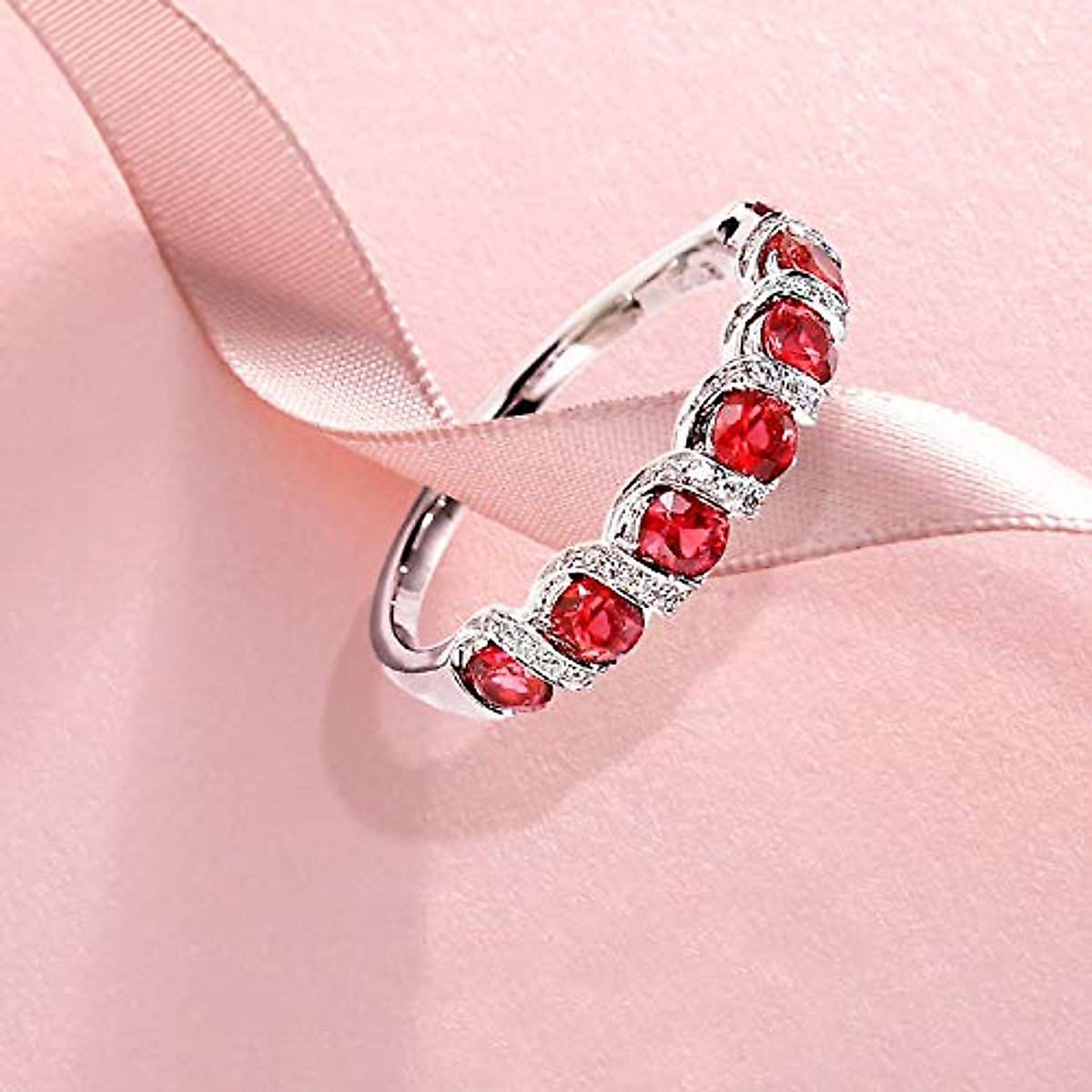 KnBoB Women Twisted Vine Round Shape 0.9ct Ruby Ring 18K White Gold Promise Wedding Engagement Bridal Anniversary Ring Size 10.5