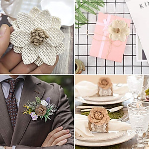 VGOODALL 32 PCS Natural Burlap Flowers Set,Burlap Lace Flowers Bowknot,for Wedding Party Decor Home,Embellishment DIY Crafts