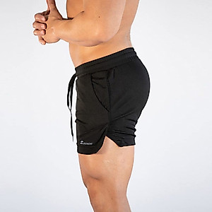 Surenow Mens Running Gym Shorts 3 Inch Breathable Lightweight Athletic Sport Shorts Training Workout Shorts with Pockets Black