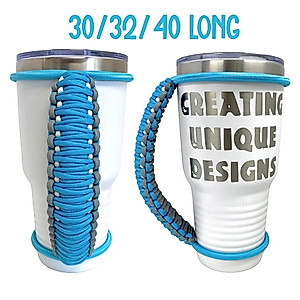 Handmade Elastic Tumbler Handles Made to fit most 20 30 32 40 oz (Handle Only) (Turquoise Gray White)