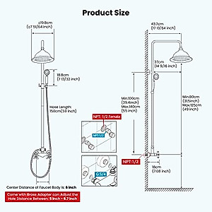 gotonovo Oil Rubbed Bronze Shower Faucet 8 Inch Rainfall Shower Head Set Double Cross Handle Handheld Spray Bathroom Shower System Wall Mount