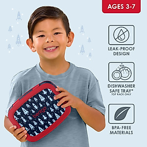 Bentgo Kids Prints Leak-Proof, 5-Compartment Bento-Style Kids Lunch Box - Ideal Portion Sizes for Ages 3-7, Durable, Drop-Proof, Dishwasher Safe, & Made with BPA-Free Materials (Rocket)
