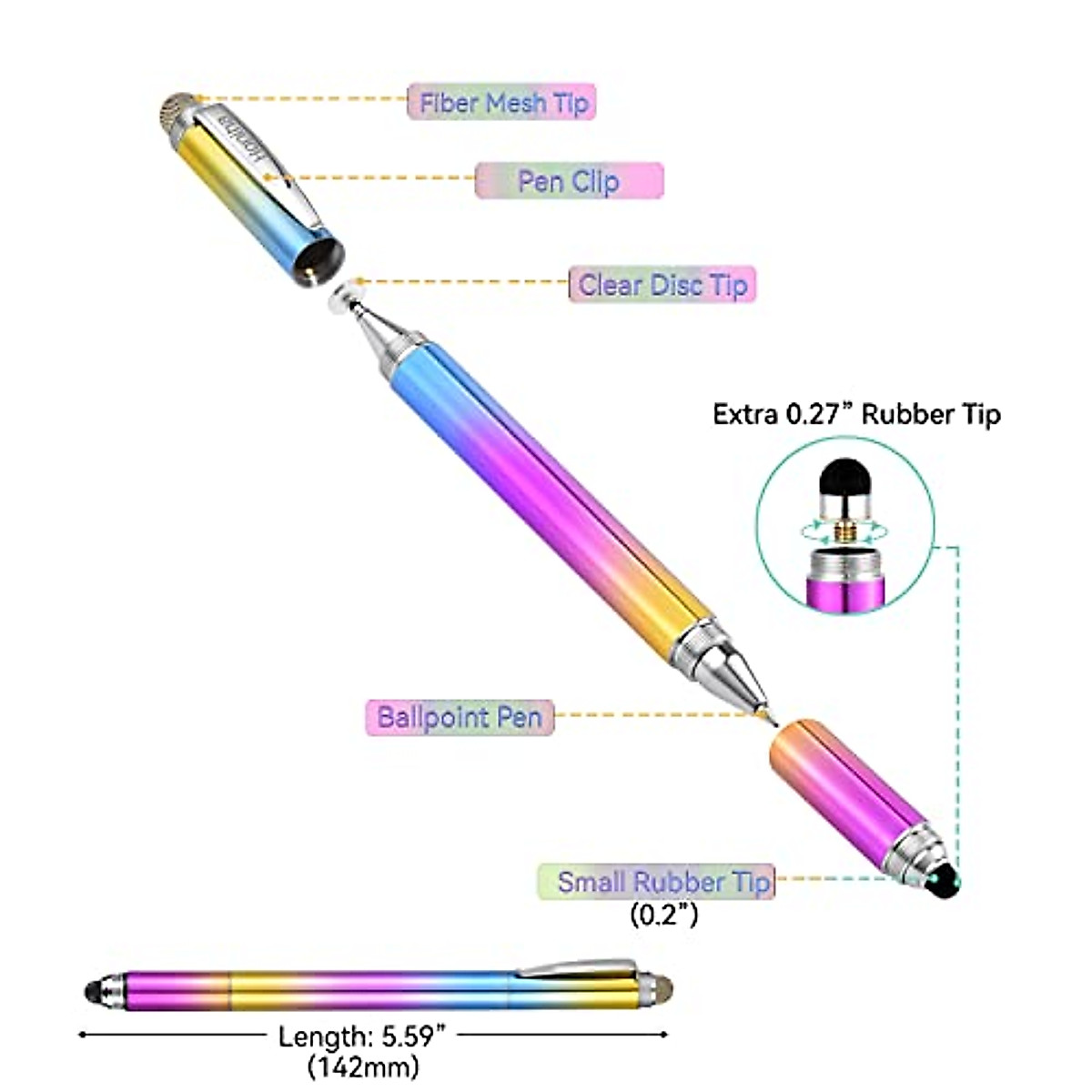 Universal Stylus Pens, Honiha High Precise Disc Stylus Pens for Touch Screens 4 in 1 Touch Screen Pen Capacitive Stylus Compatible with iPad, iPhone, Samsung, Android, Microsoft Tablets- Rainbow