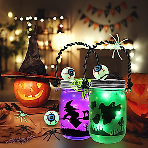 Halloween Crafts for Kids, 8 PCS Halloween Mason Jar with Accessories for DIY Craft, Halloween Art Party Favor Supplies, Halloween Decoration Trick or Treating, Classroom Halloween Art Activities