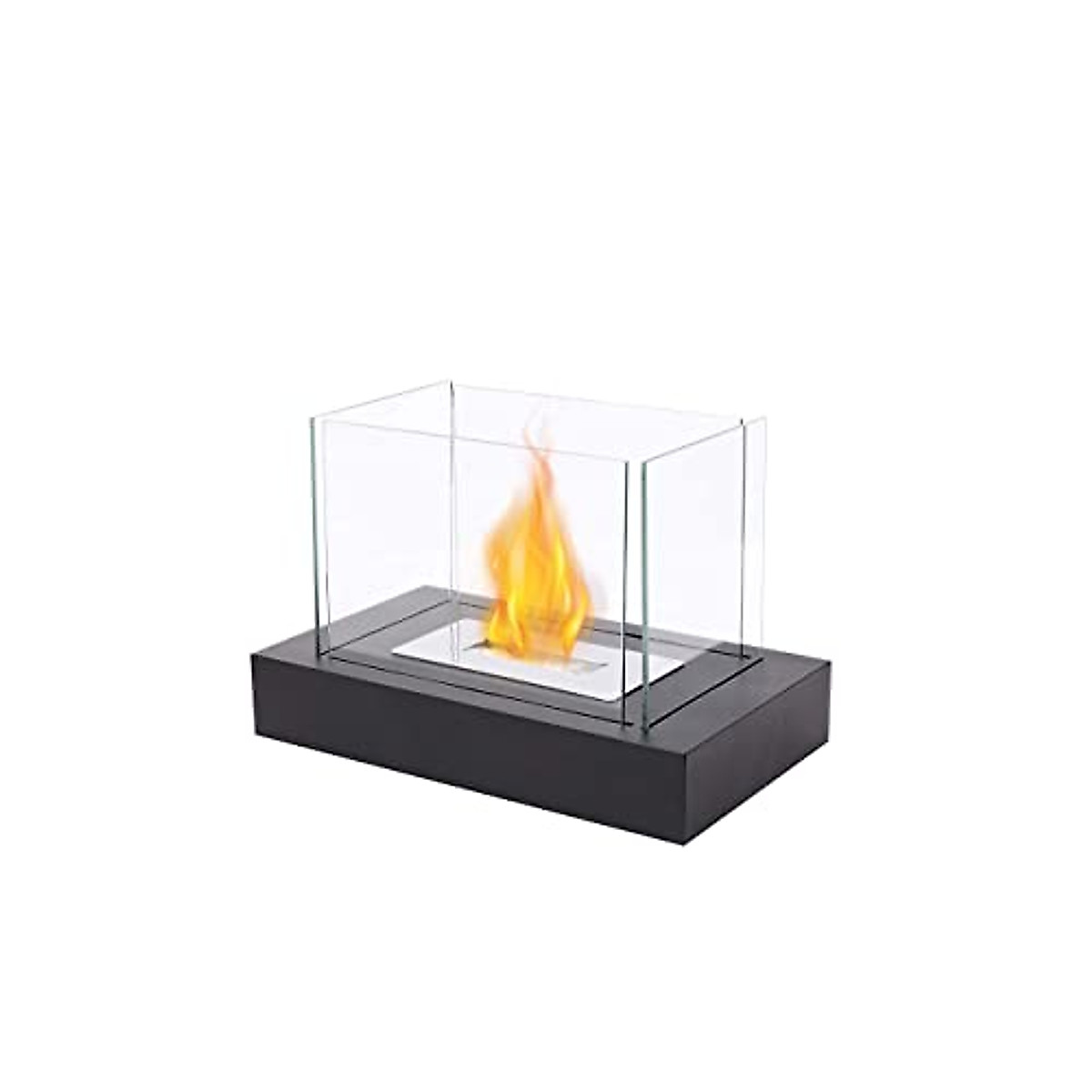 Rectangular Tabletop Fire Bowl Pot with Four-Sided Glass 13.5" L Portable Tabletop Fireplace Clean Burning Bio Ethanol Ventless Fireplace for Indoor Outdoor Patio Parties Events