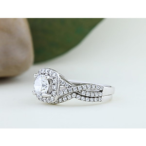 Dazzlingrock Collection Round Cubic Zirconia Cushion Halo with Split Shank Wedding Ring Set for Women (2.55 ctw, Color White, Clarity Clean) in 10K White Gold, Size 8