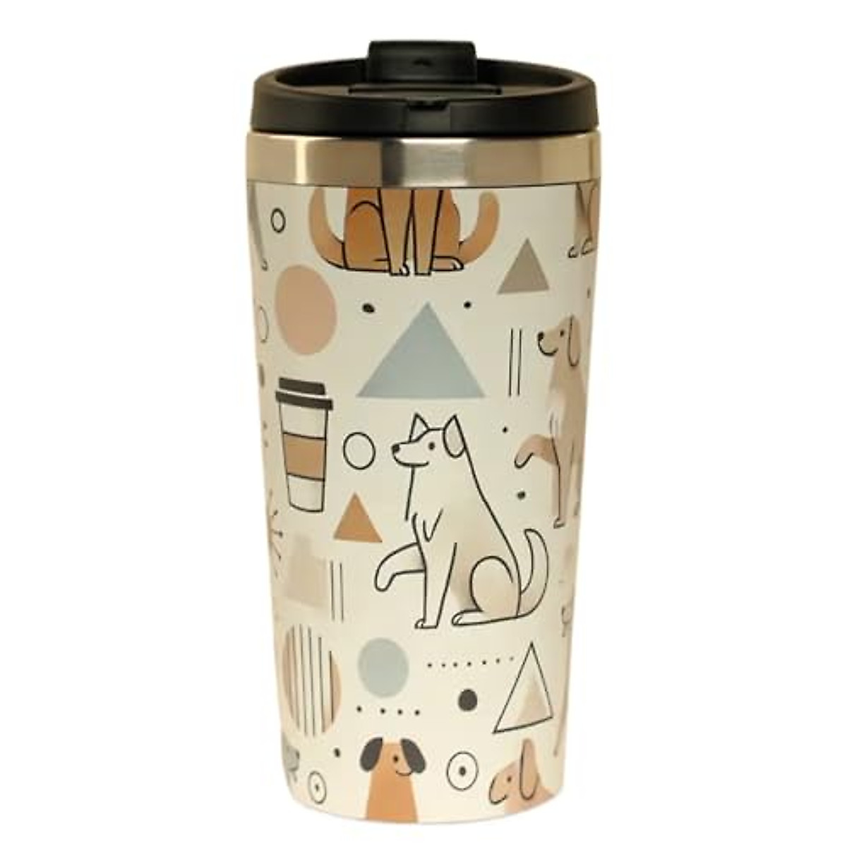 AetherSip 15 oz Dog Print Insulated Travel Mug; Cone-Shaped Stainless Steel Tumbler; Spill-Proof Flip Lid; Ideal for Coffee, Tea, and Cold Beverages