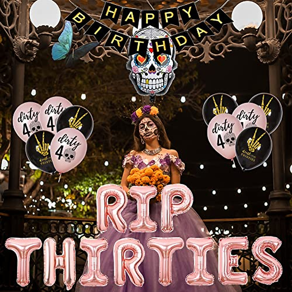 Geloar RIP THIRTIES 40th Birthday Party Supplies, RIP THIRTIES Balloons Happy Birthday Banner for Death to My Thirties 30s RIP Youth Women Dirty 40 Funny 40th Bday Decoration (Rose Gold, RIP THIRTIES)