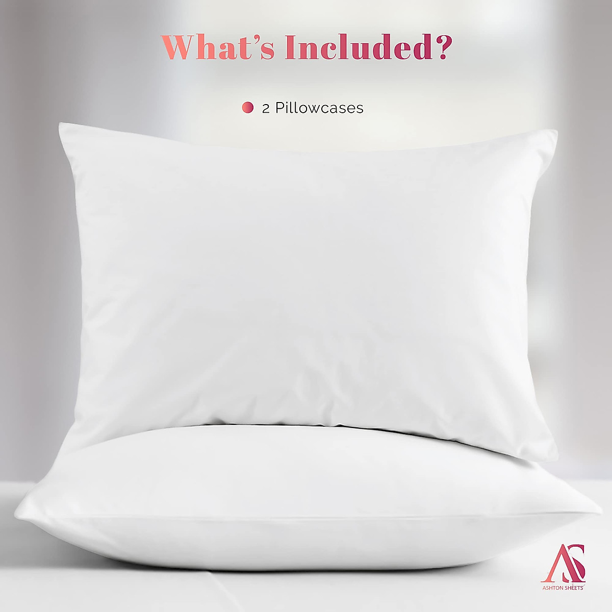 Ashton Sheets Luxury Egyptian Cotton Standard/Queen Pillow Cases Set of 2-1000 Thread Count White Standard/Queen Pillowcases, Soft, Sateen Weave Cooling Pillowcase for Standard/Queen Pillows