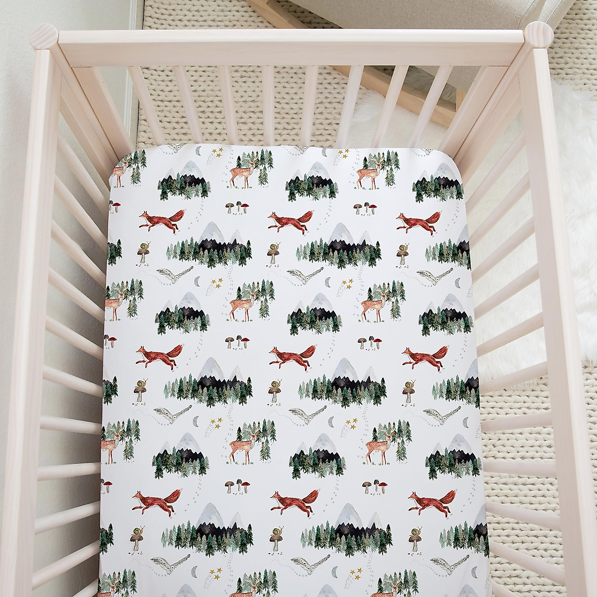 Sorrel + Fern 2-Pack Crib Sheets for Standard Crib Matress (Woodland Forest Animals) - Premium Fitted Sheets - Buttery Soft Cotton Blend