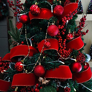 Winlyn 50 Yards Christmas Red Velvet Gold Edge Wired Ribbon 2-1/2" Wide Large Xmas Ribbon Trim Gift Wrapping Bow Craft for Christmas Indoor Outdoor Tree Wreath Bows Clothing Party Gift Embellishment