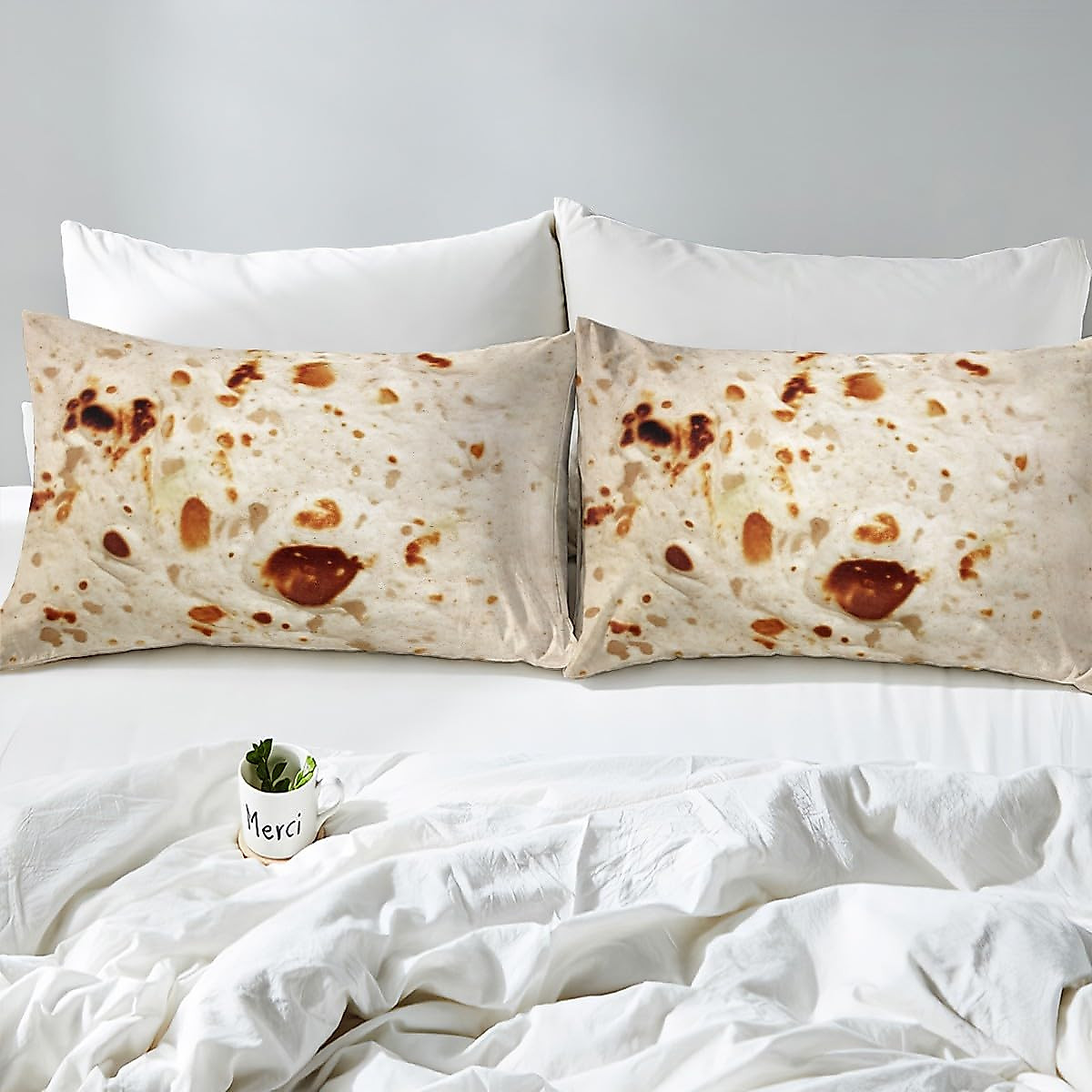 Burritos Tortilla Bedding Set for Adult and Kids Ultra Soft Giant Funny Realistic Food Bed Sheet Set Set Breathable Novelty Soft Flannel Taco Fitted Sheet Twin Size 2Pcs