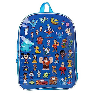 Disney 100 15" Backpack Donald Goofy Woody Sully Dug Aladdin Peter Pan Kids Blue