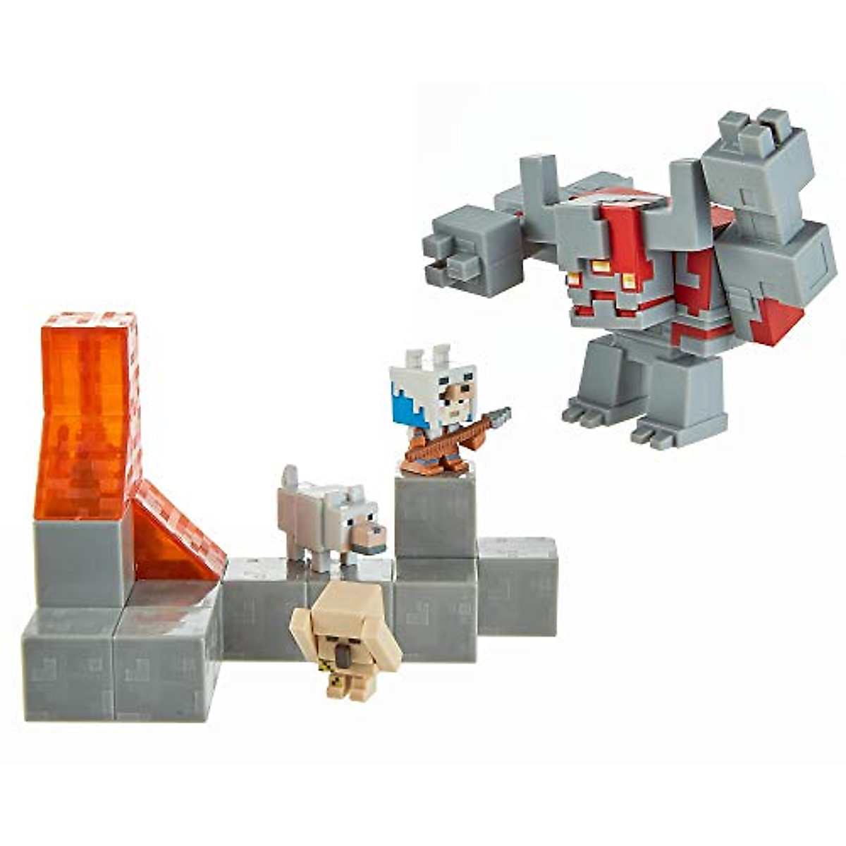 Mattel Minecraft Dungeons Redstone Monstrosity Mangle with Redstone Monstrosity, Armored Valorie, Iron Golem, Summoned Wolf, Battle in a Box, Gift for Kids Age 6 and Older