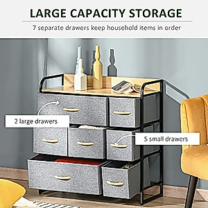 HOMCOM 7-Drawer Dresser, Fabric Chest of Drawers, 3-Tier Storage Organizer for Bedroom Entryway, Tower Unit with Steel Frame Wooden Top, Light Grey