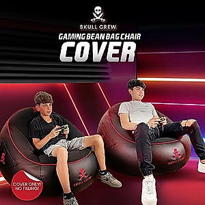 Skull Crew Bean Bag Cover [Cover ONLY, NO Filling] - Kids & Teens Gaming Chair - Floor Beanbag with XL Side Pocket & Hanger - Breathable Seat, Perfect for Bedroom, Dorm, Gaming Room - Soft & Stylish