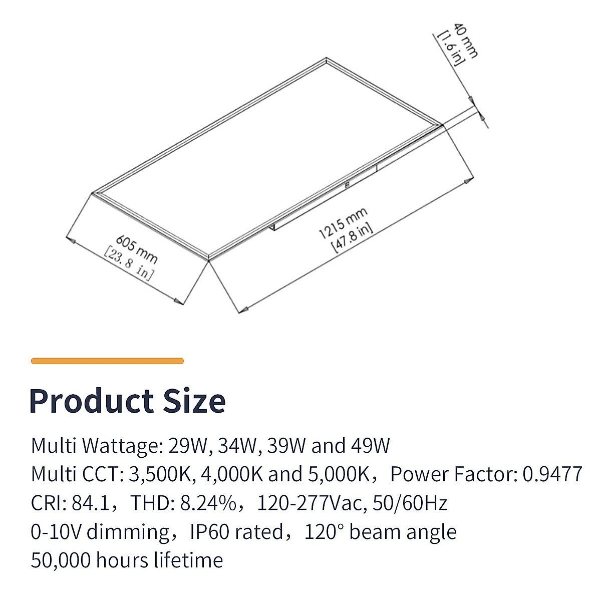 LEDONE 2x4 FT LED Flat Panel Light with Build-in Emergency Backup Battery, 29W/34W/39W/49W Switchable Back-Lit Drop Ceiling Light,3500K/4000K/5000K, 0-10V Dimmable, UL & DLC Listed,1PK