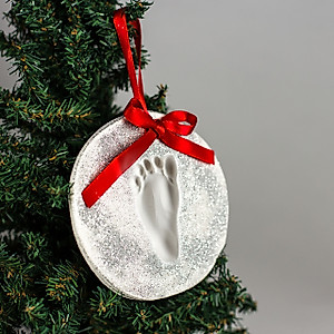 Lil Peach Baby’s Print Christmas Clay Ornament Kit, Baby's First Christmas Tree Ornament, for Baby Girl Or Baby Boy, Newborn Handprint Or Footprint Keepsake, Silver Glitter